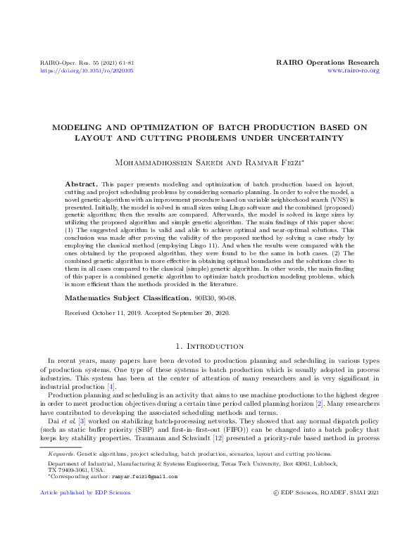 (PDF) Modeling and optimization of batch production based on layout and ...