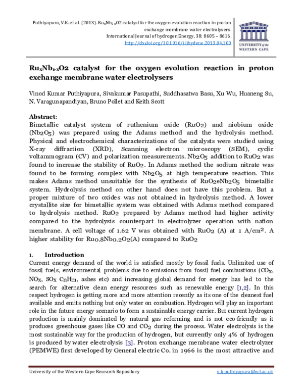 (PDF) RuxNb1−xO2 catalyst for the oxygen evolution reaction in proton ...