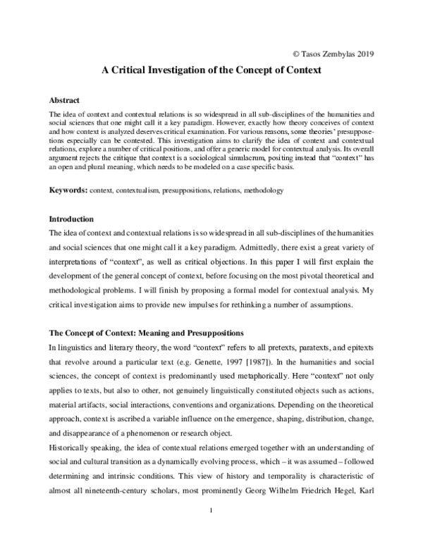 (PDF) A Critical Investigation of the Concept of Context