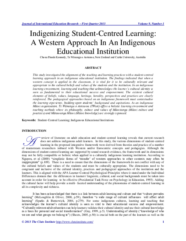 (PDF) Indigenizing Student-Centred Learning: A Western Approach In An ...