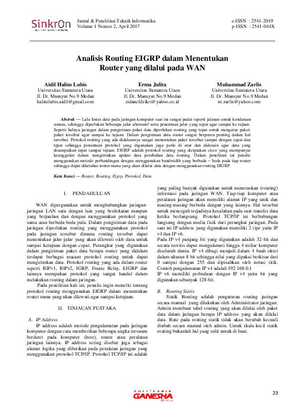 (PDF) Analisis Routing EIGRP dalam Menentukan Router yang dilalui pada WAN