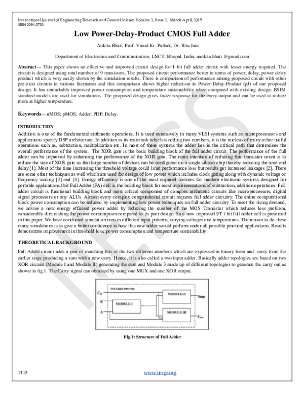 (PDF) Low Power-Delay-Product CMOS Full Adder