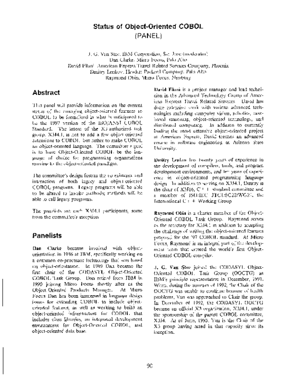 Pdf Status Of Object Oriented Cobol Panel Raymond Obin