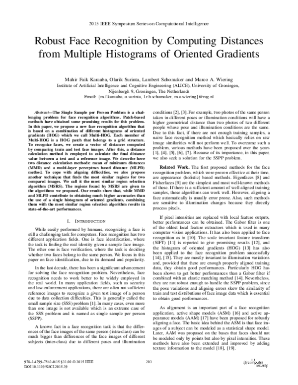 Pdf Robust Face Recognition By Computing Distances From Multiple Histograms Of Oriented Gradients