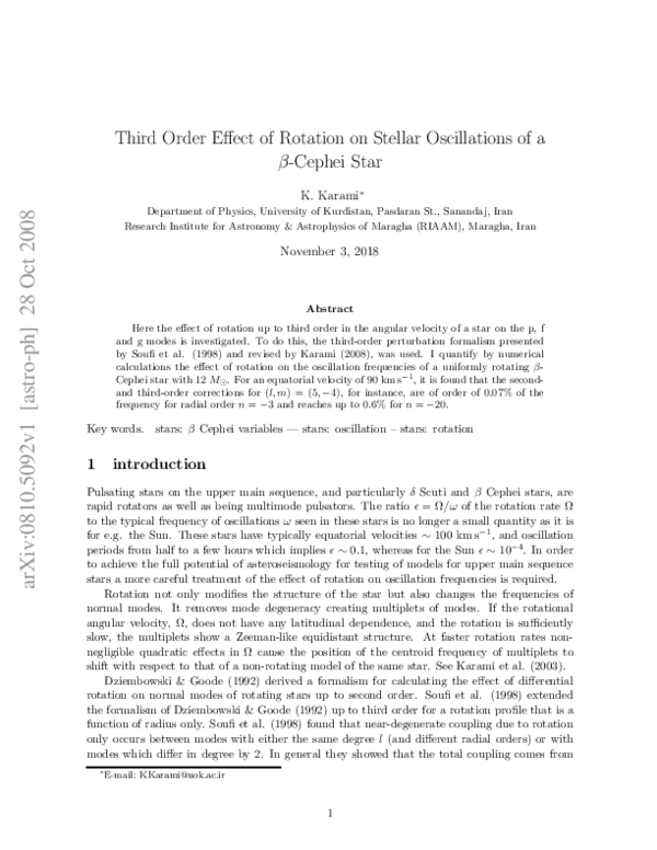 (PDF) Third order effect of rotation on stellar oscillations of a β ...
