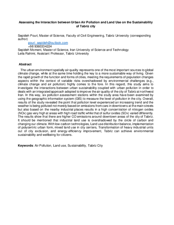 (PDF) Assessing the Interaction between Urban Air Pollution and Land ...