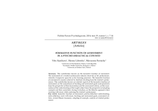 (PDF) Formative function of assessment in a psycho-didactical context