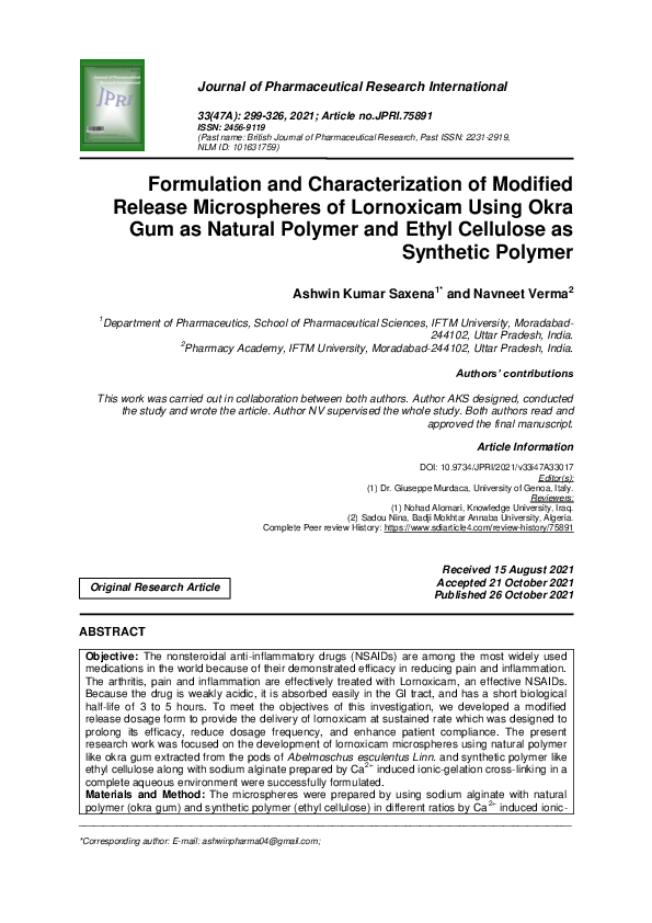 (PDF) Formulation and Characterization of Modified Release Microspheres ...