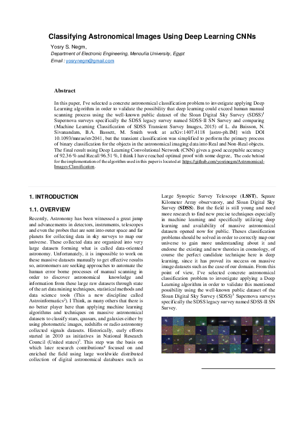 (PDF) Classifying Astronomical Images Using Deep Learning CNNs