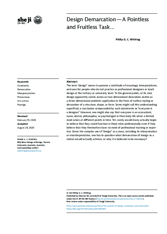 (PDF) Design Demarcation—A Pointless and Fruitless Task