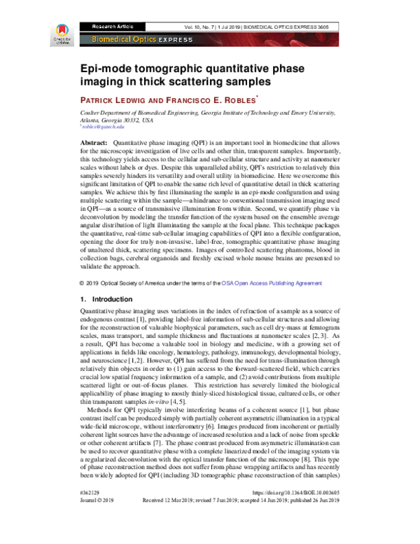 (PDF) Epi-mode tomographic quantitative phase imaging in thick ...
