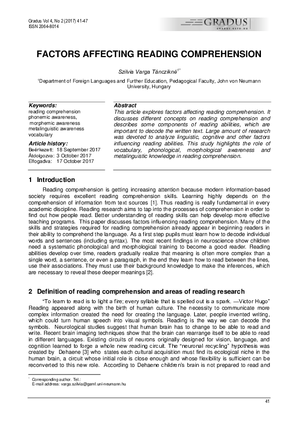 (PDF) Factors Affecting Reading Comprehension