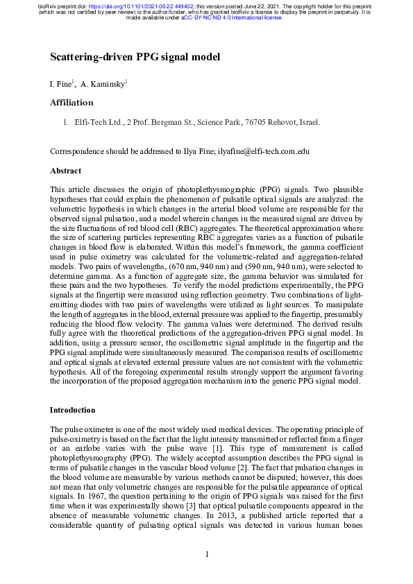 (PDF) Scattering-driven PPG signal model