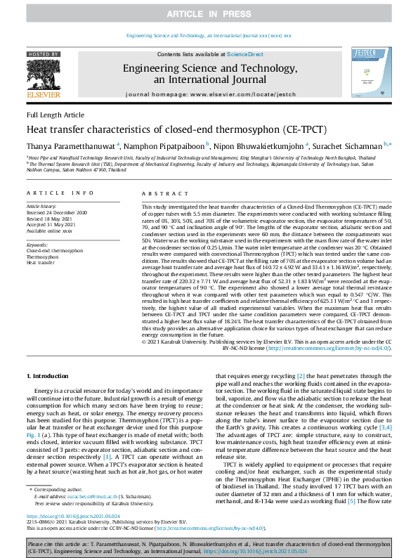 (PDF) Heat transfer characteristics of closed-end thermosyphon (CE-TPCT)