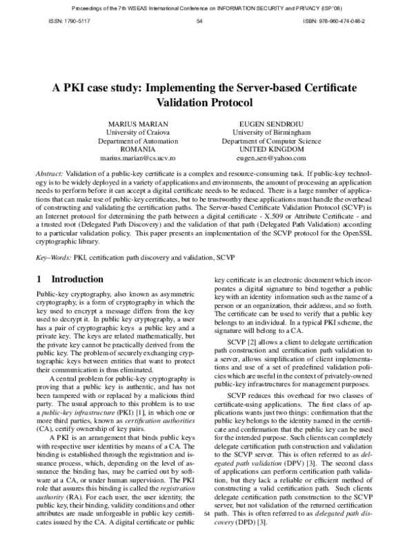 (PDF) A PKI case study: implementing the server-based certificate validation protocol