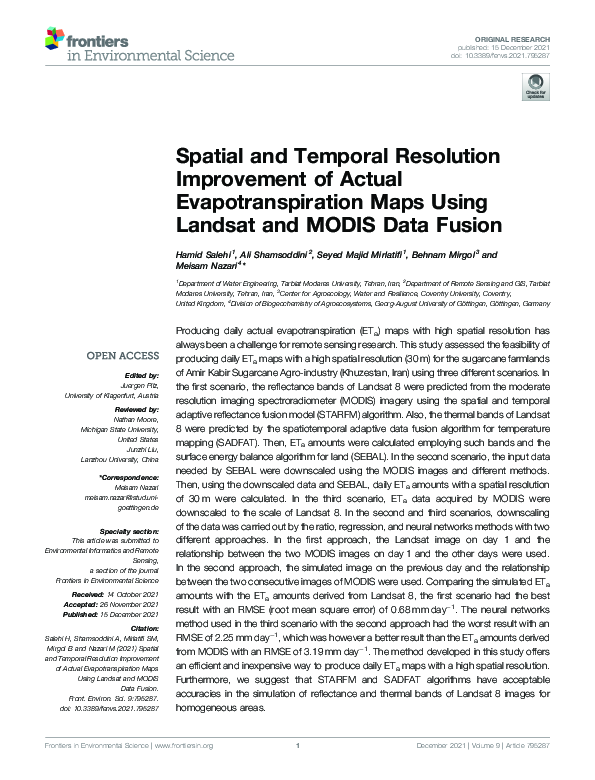 (PDF) Spatial and Temporal Resolution Improvement of Actual Evapotranspiration Maps Using ...