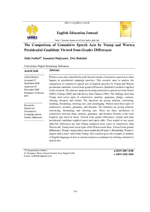 (PDF) The Comparison of Commisive Speech Acts by Trump and Warren ...