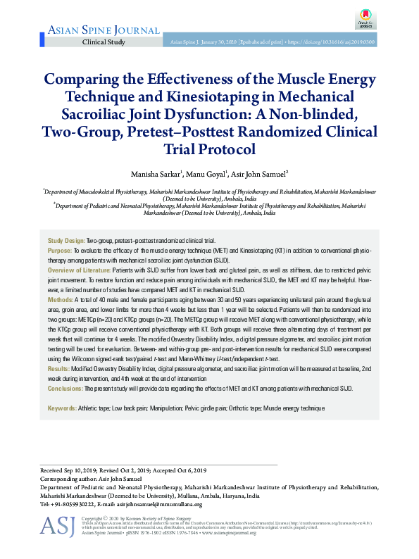 (PDF) Comparing the Effectiveness of the Muscle Energy Technique and ...
