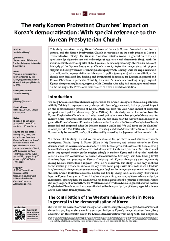 (PDF) early Korean Protestant