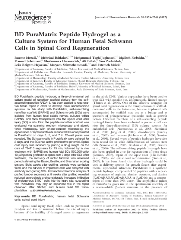 (PDF) BD PuraMatrix peptide hydrogel as a culture system for human ...