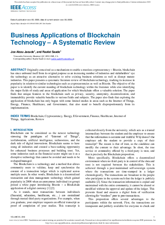 (PDF) Business Applications of Blockchain Technology – A Systematic Review
