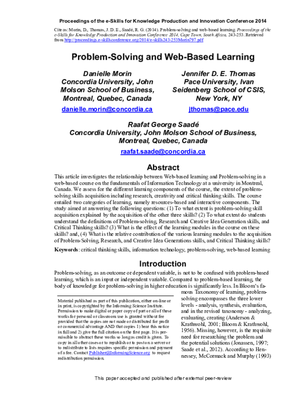 (PDF) Problem-Solving and Web-Based Learning