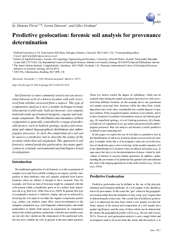 (PDF) Predictive geolocation: forensic soil analysis for provenance ...