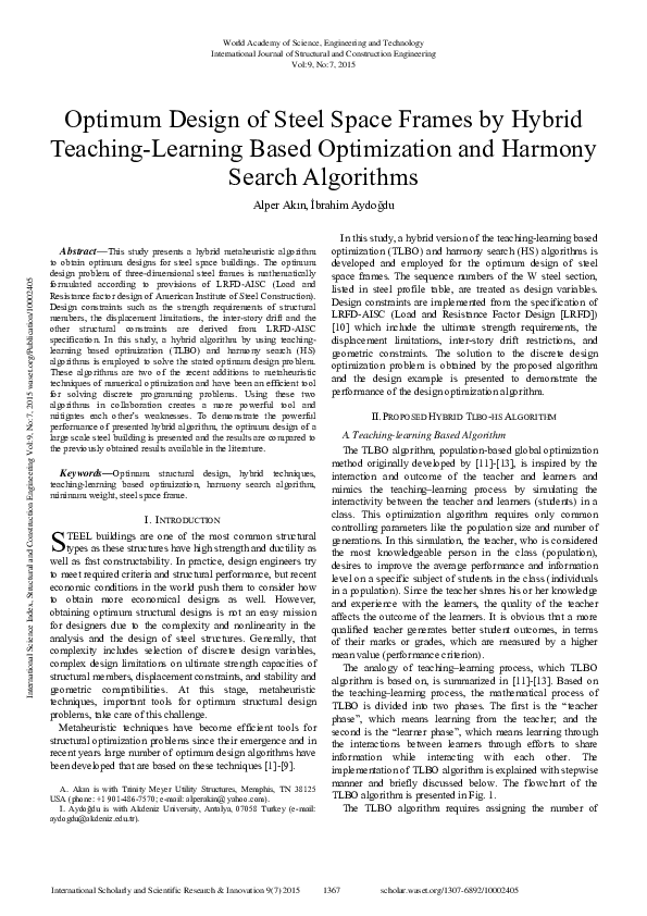 (PDF) Optimum Design Of Steel Space Frames By Hybrid Teaching-Learning ...