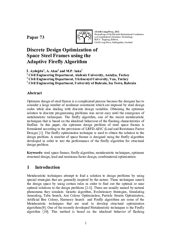(PDF) Discrete Design Optimization of Space Steel Frames using the Adaptive Firefly Algorithm ...