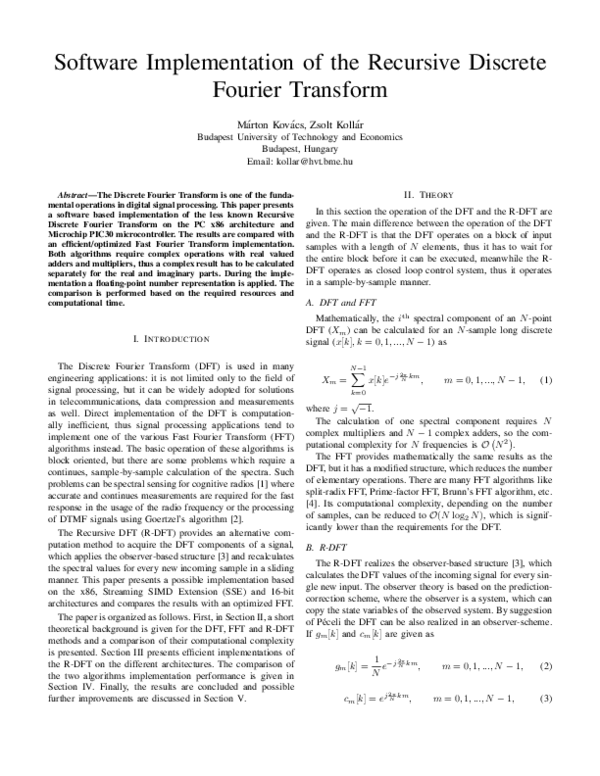 (PDF) Software implementation of the Recursive Discrete Fourier Transform