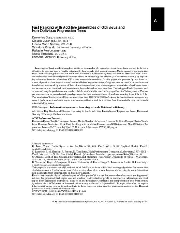 (PDF) Fast Ranking with Additive Ensembles of Oblivious and Non-Oblivious Regression Trees
