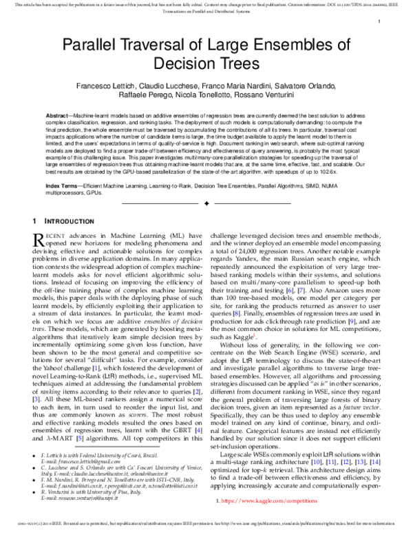 (PDF) Parallel Traversal of Large Ensembles of Decision Trees