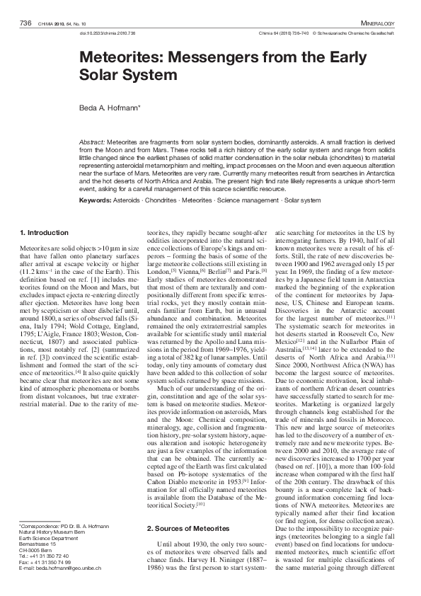 (PDF) Meteorites: Messengers from the Early Solar System