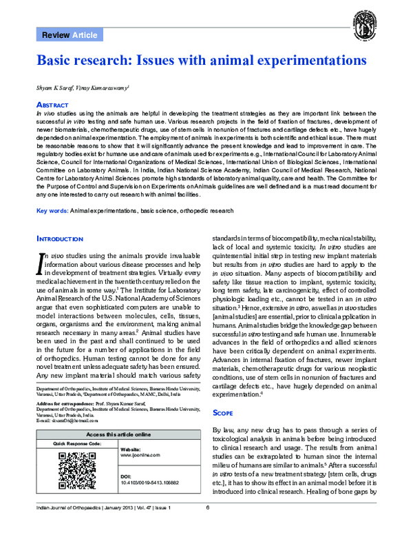 (PDF) Basic research: Issues with animal experimentations