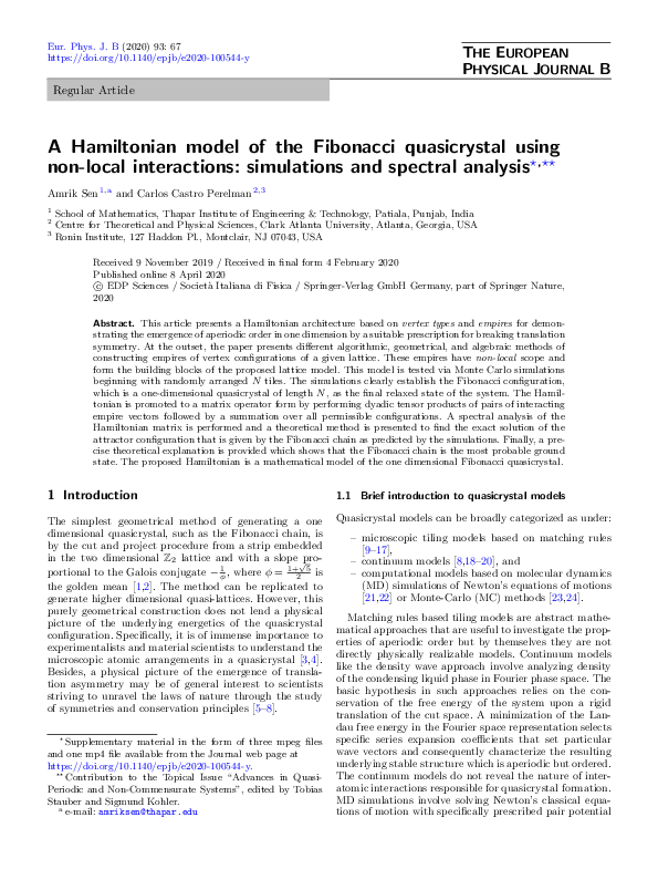 (PDF) A Hamiltonian model of the Fibonacci quasicrystal using non-local interactions ...