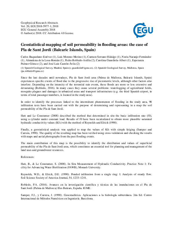 (PDF) Geostatistical mapping of soil permeability in flooding areas: the case of Pla de Sant ...
