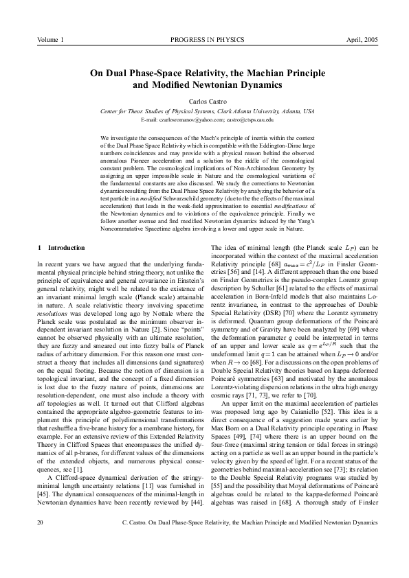 (PDF) On Dual Phase-Space Relativity, the Machian Principle and Modified Newtonian Dynamics