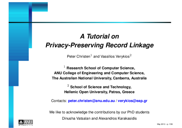 (PDF) A Tutorial on Privacy-Preserving Record Linkage