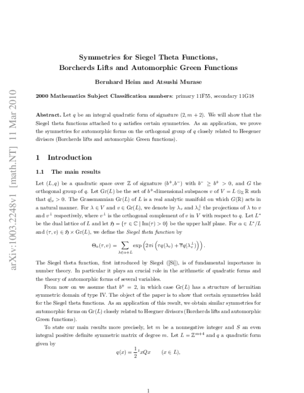 (PDF) Symmetries for Borcherds Lifts on Hilbert Modular Groups and Hirzebruch–Zagier Divisors