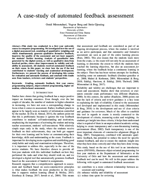 (PDF) A Case-Study of Automated Feedback Assessment