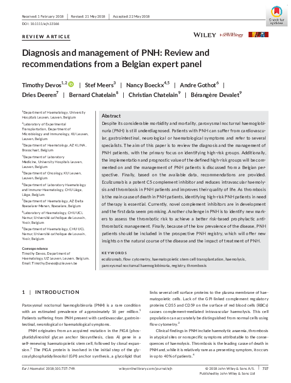 (PDF) Diagnosis and management of PNH: Review and recommendations from ...