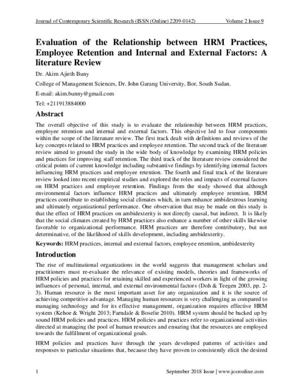 (PDF) Evaluation of the Relationship between HRM Practices, Employee ...