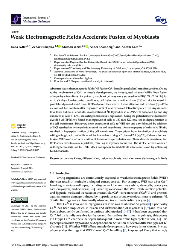 (PDF) Weak Electromagnetic Fields Accelerate Fusion of Myoblasts