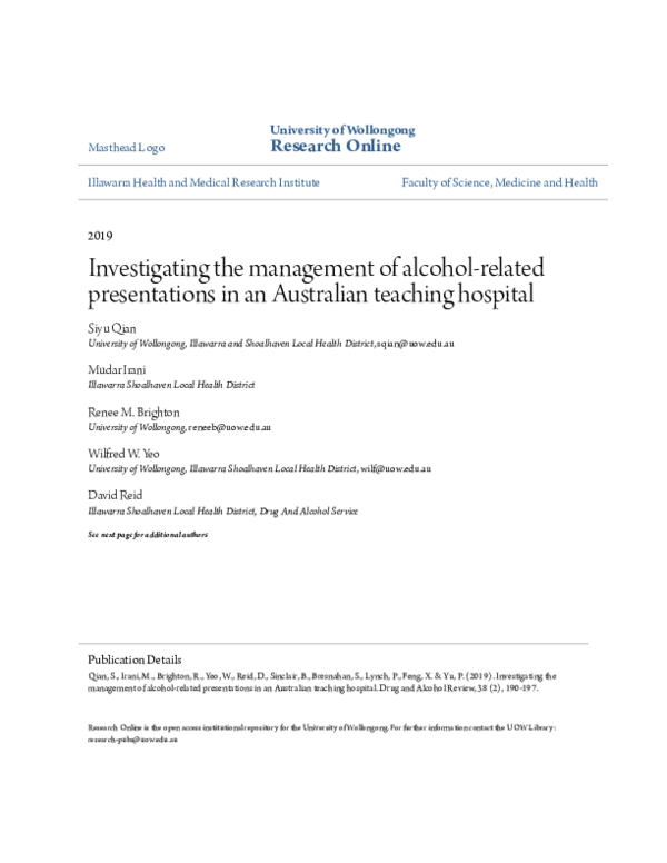 (PDF) Investigating the management of alcohol‐related presentations in ...