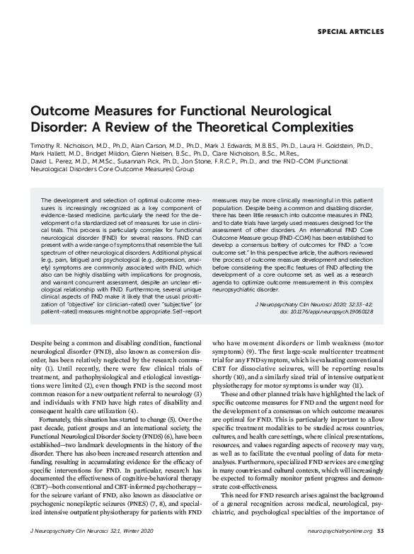 (PDF) Outcome Measures for Functional Neurological Disorder: A Review ...