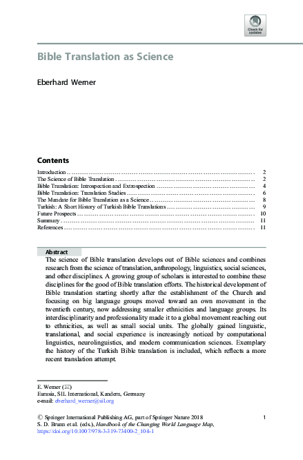 (PDF) Bible Translation as Science