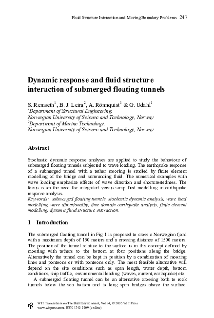 (PDF) Dynamic response and fluid/structure interaction of submerged floating tunnels