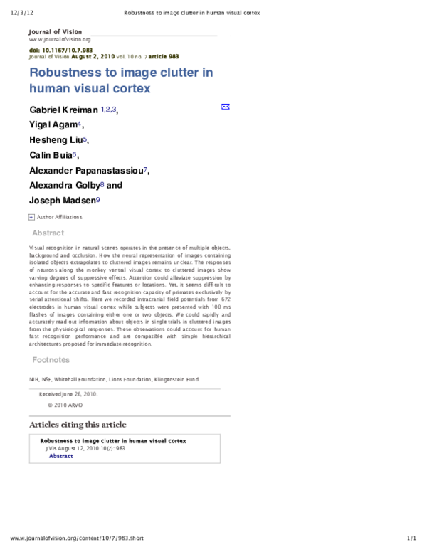 (PDF) Robustness to image clutter in human visual cortex