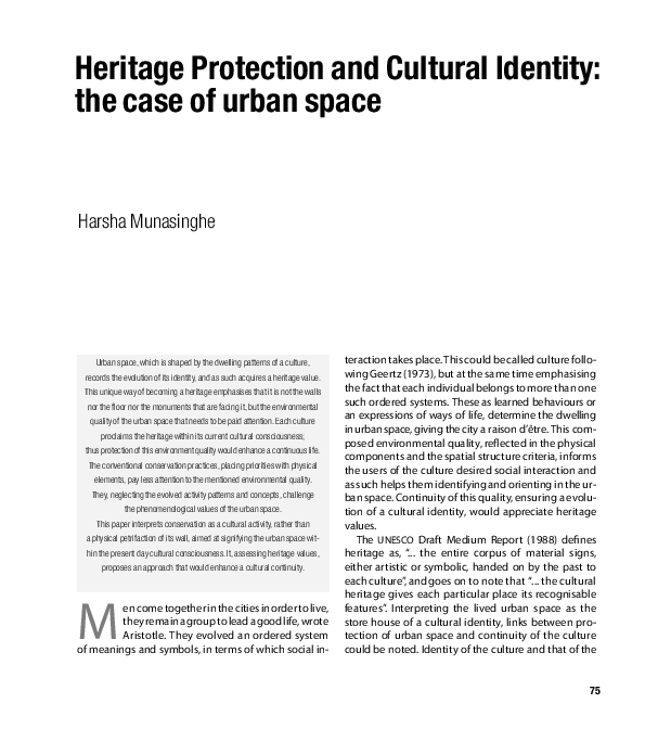 (PDF) Heritage Protection and Cultural Identity: The Case of Urban Space