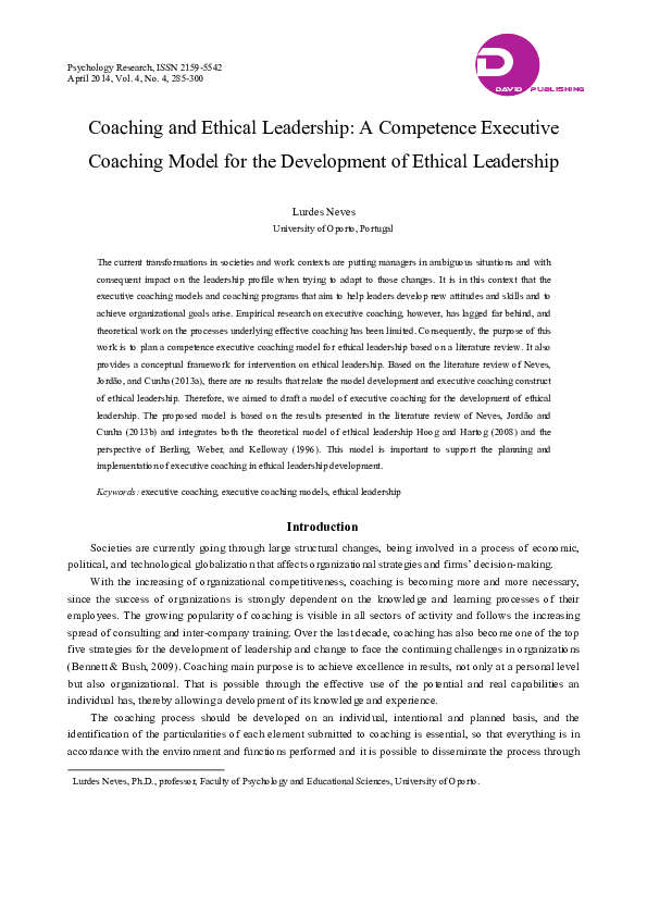 (PDF) Coaching and Ethical Leadership: A Competence Executive Coaching ...